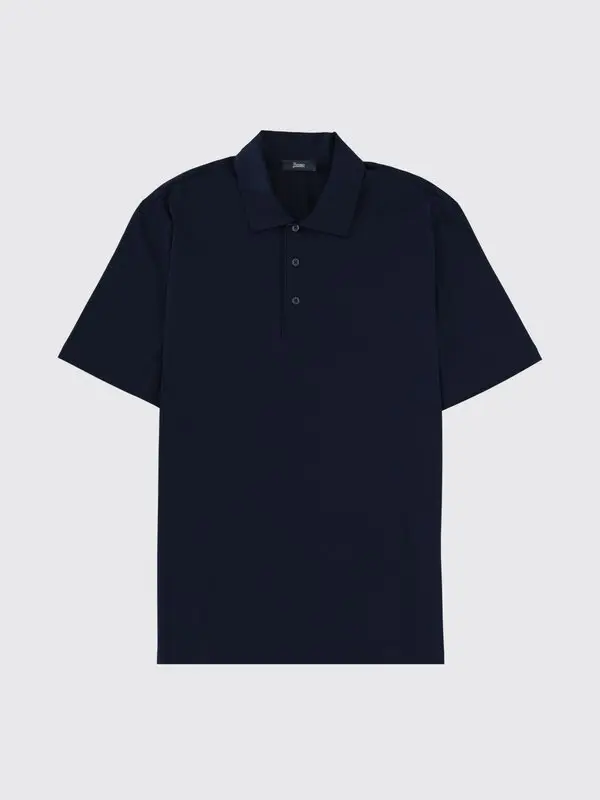 Herno Short-sleeved Cotton Polo Shirt With Classic Three-button Collar - Blue