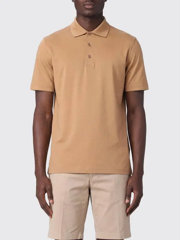 Herno Short-sleeved Cotton Polo Shirt With Classic Three-button Collar - Sand