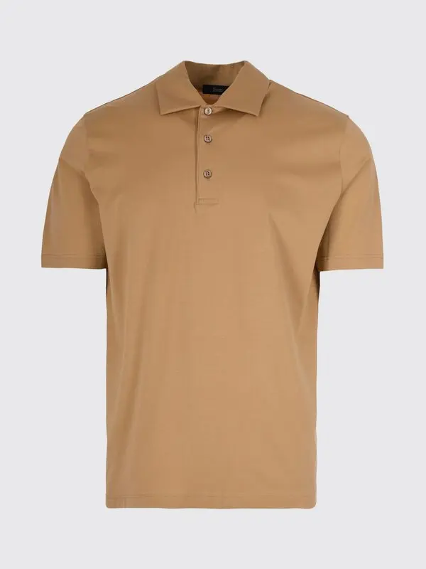 Herno Short-sleeved Cotton Polo Shirt With Classic Three-button Collar - Sand