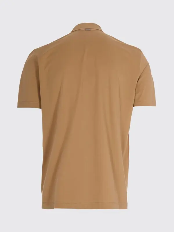 Herno Short-sleeved Cotton Polo Shirt With Classic Three-button Collar - Sand
