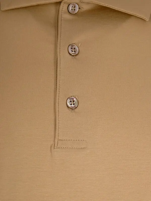 Herno Short-sleeved Cotton Polo Shirt With Classic Three-button Collar - Sand