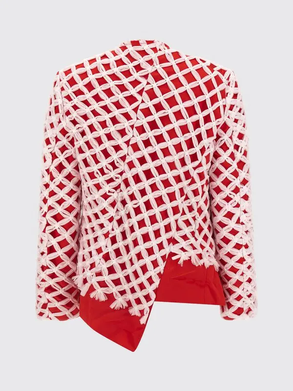 Comme Des Garçons Asymmetric Double-breasted Blazer In Embroidered Check Tulle