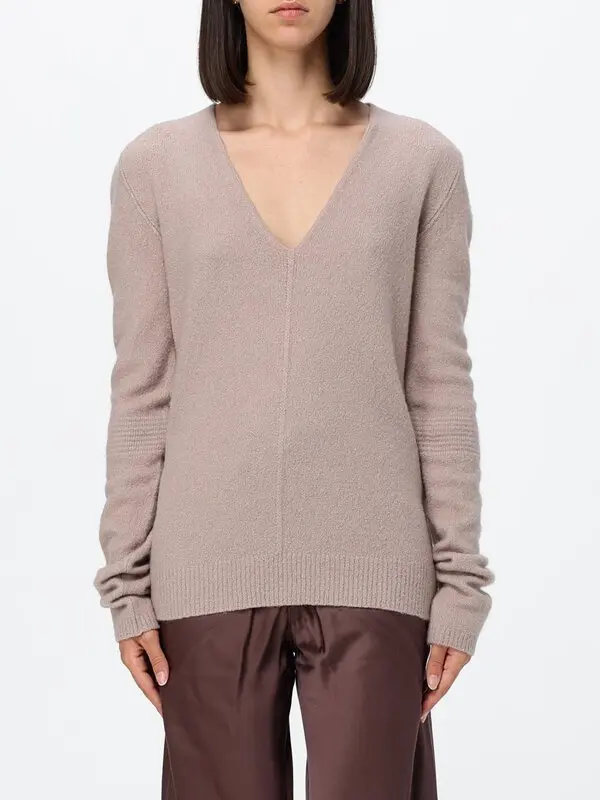 Rick Owens Deep V-neck Wool Sweater With Ribbed Trims