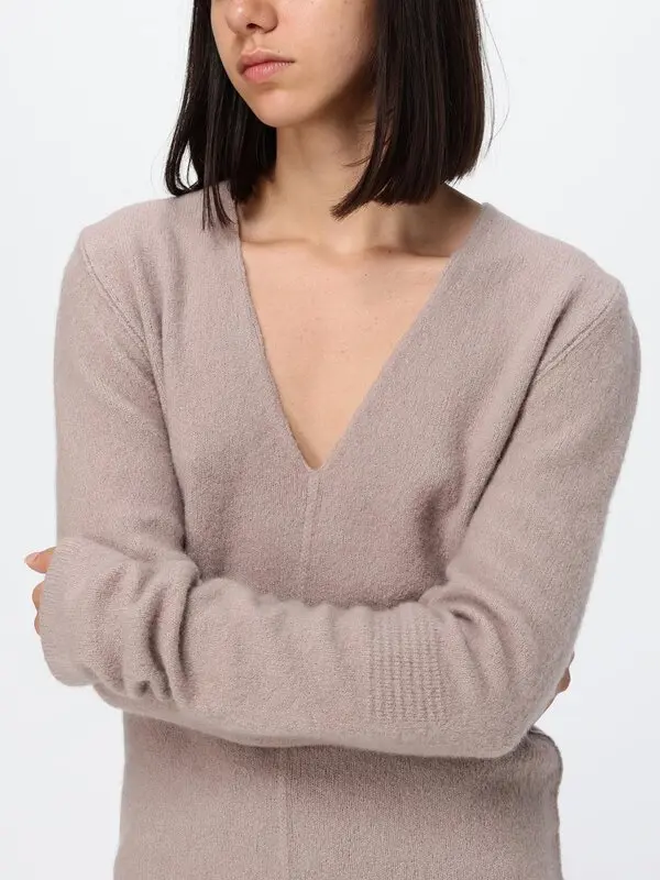 Rick Owens Deep V-neck Wool Sweater With Ribbed Trims