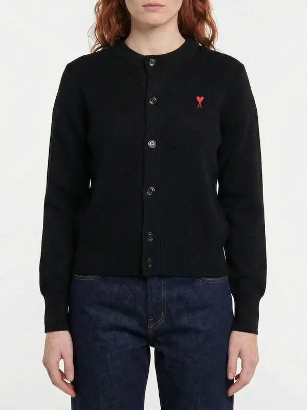 AMI Paris Cardigan With Embroidered De Coeur Motif - Black
