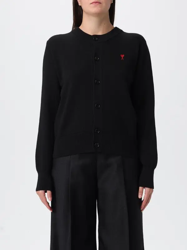 AMI Paris Cardigan With Embroidered De Coeur Motif - Black