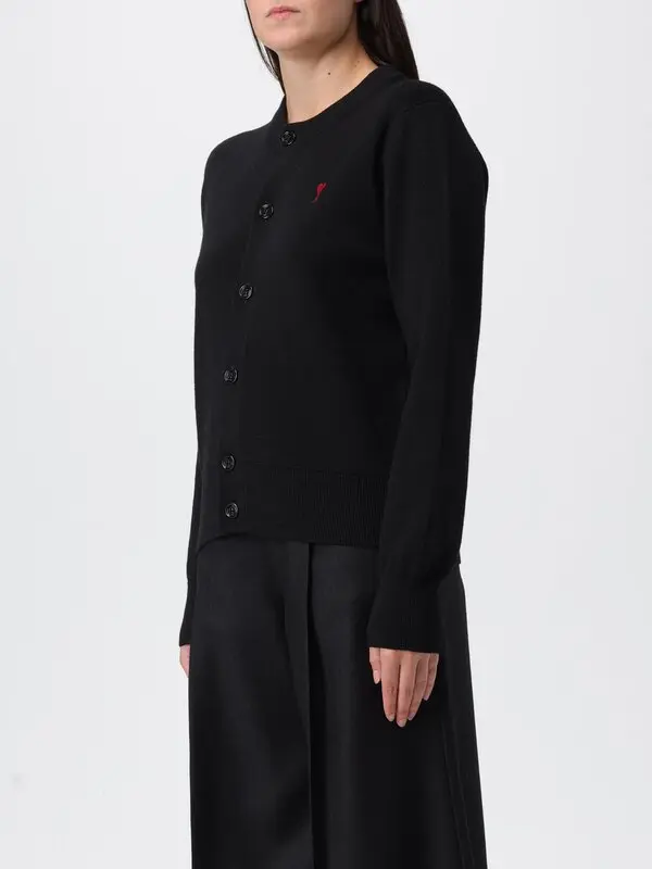 AMI Paris Cardigan With Embroidered De Coeur Motif - Black