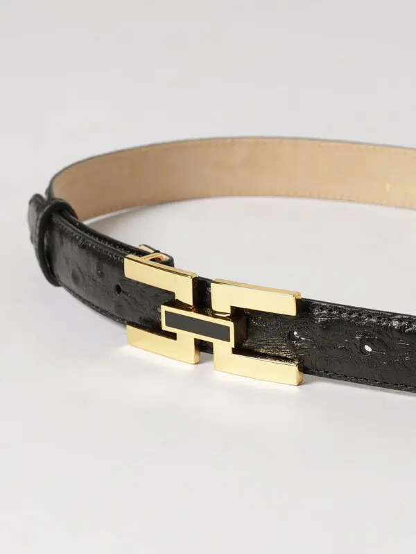Elisabetta Franchi Embossed Leather Belt - Black