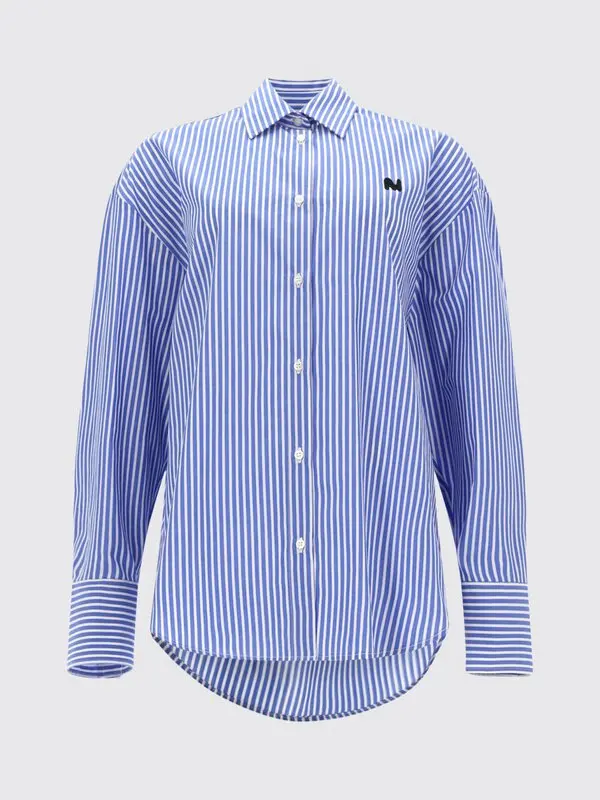 MSGM Relaxed Fit Striped Cotton Poplin Shirt With Embroidered Logo