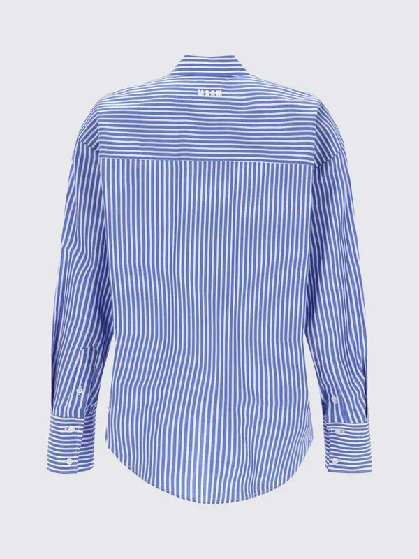 MSGM Relaxed Fit Striped Cotton Poplin Shirt With Embroidered Logo