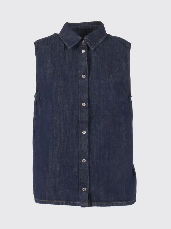 7 For All Mankind Sleeveless Denim Shirt With Spread Collar
