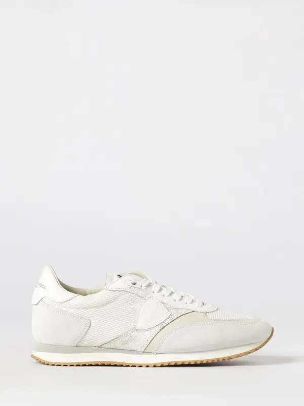 Philippe Model Low-top Sneakers In Calf Leather And Mesh With Laminated Logo