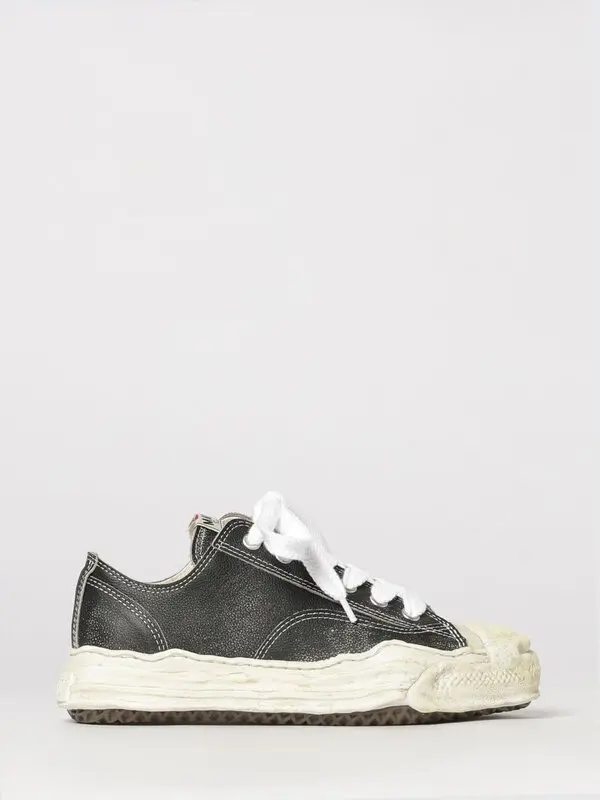 Mihara Yasuhiro Hank Og Grained Leather Sneakers With Distressed Effect - Black