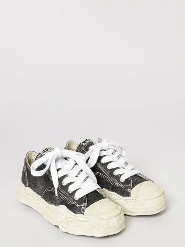 Mihara Yasuhiro Hank Og Grained Leather Sneakers With Distressed Effect - Black