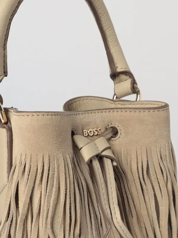 BOSS Lenah Fringed Suede Bucket Bag - Beige