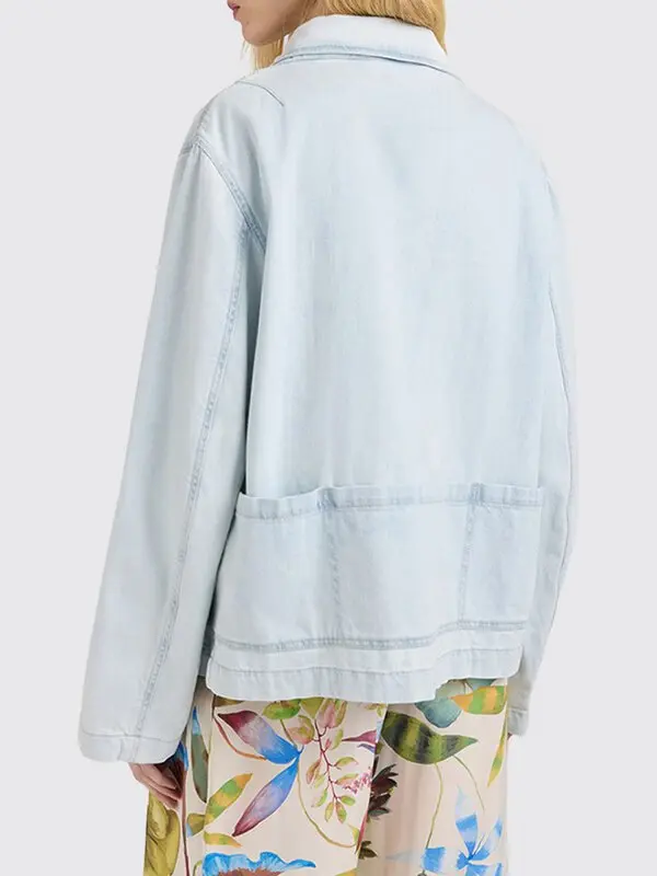 Momoni Bleached Stretch Cotton Denim Cropped Blazer