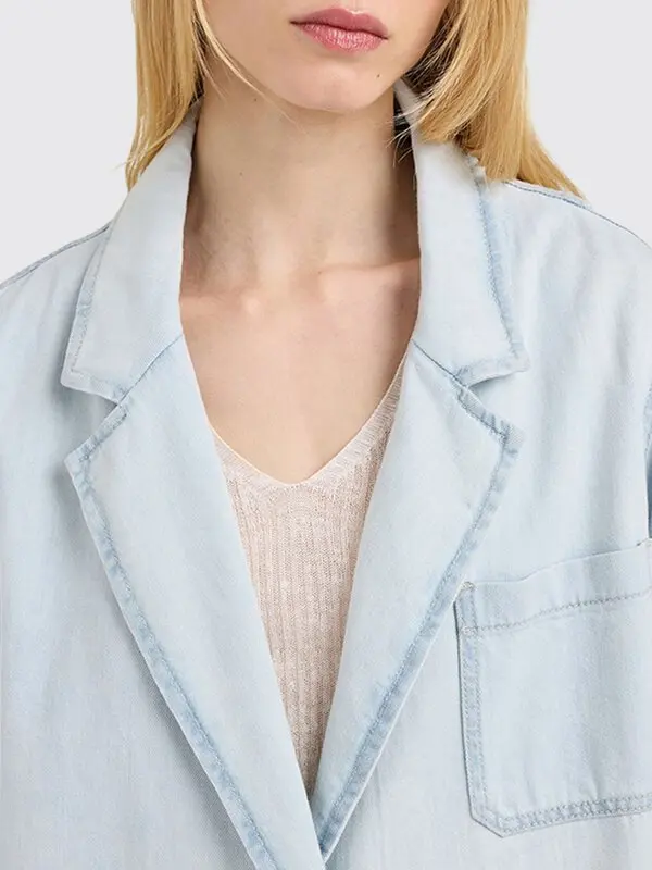 Momoni Bleached Stretch Cotton Denim Cropped Blazer
