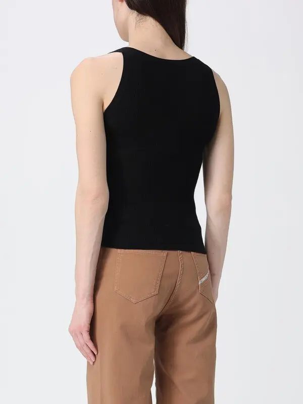 Elisabetta Franchi Ribbed Wool Tank Top With Logo - Black