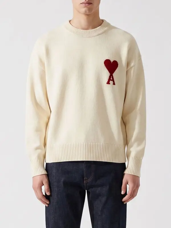 AMI Paris Turtleneck Jumper With Heart Logo - Ecru