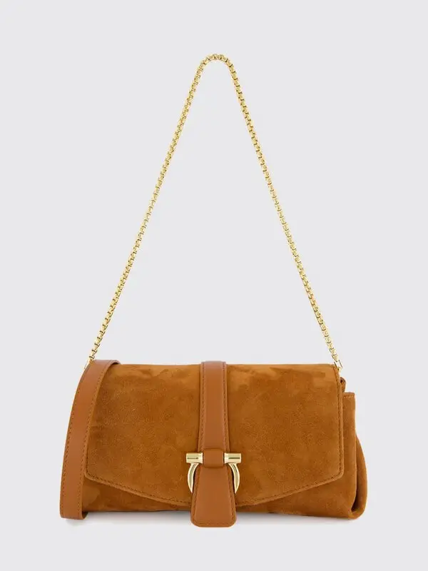 FERRAGAMO Suede Calfskin Gancini Flap Crossbody Bag - Brown