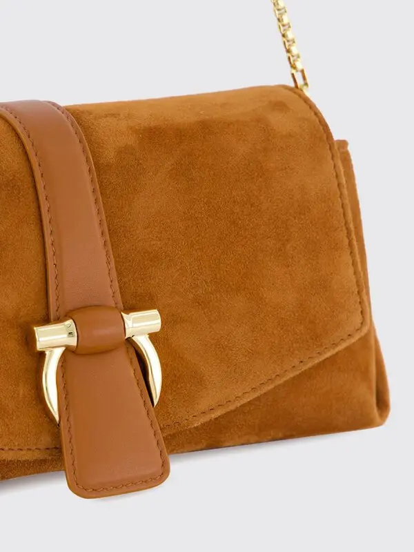 FERRAGAMO Suede Calfskin Gancini Flap Crossbody Bag - Brown