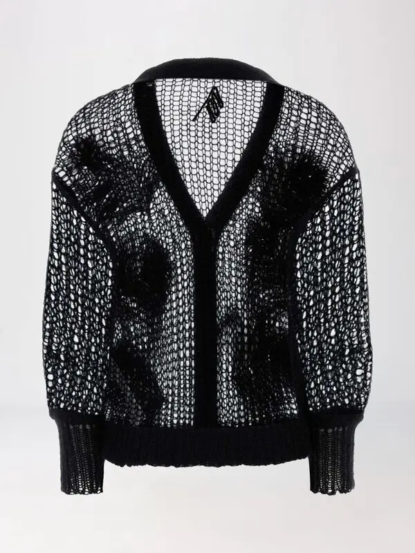 Attico Openwork Wool Blend Cardigan With Feathers