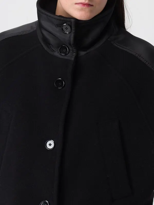 Pinko Wool Blend Coat With Leather Accents