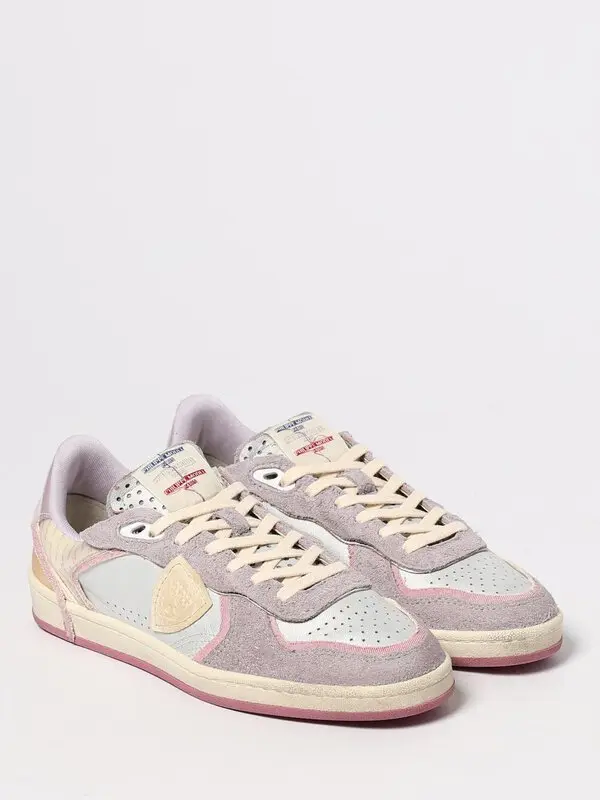 Philippe Model Pgal Bicolor Sneakers In Suede And Crackle Goat Leather - Pink