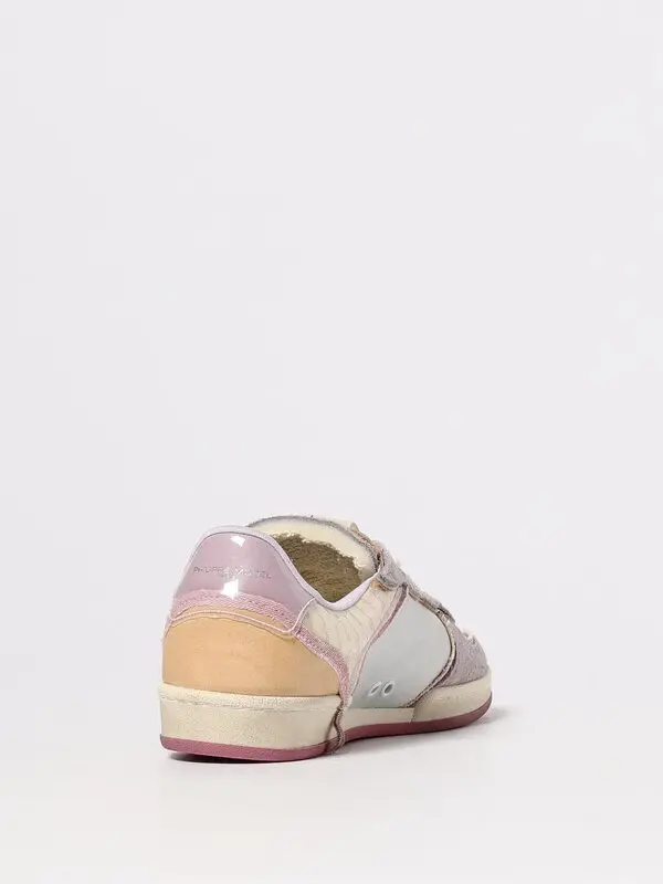 Philippe Model Pgal Bicolor Sneakers In Suede And Crackle Goat Leather - Pink
