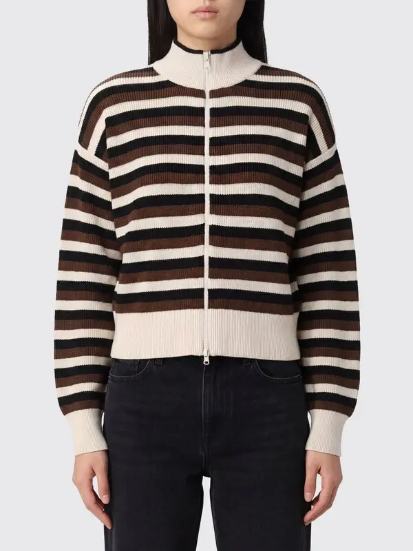 Brunello Cucinelli Striped Cotton Cardigan With A Turtleneck And Zip - Beige