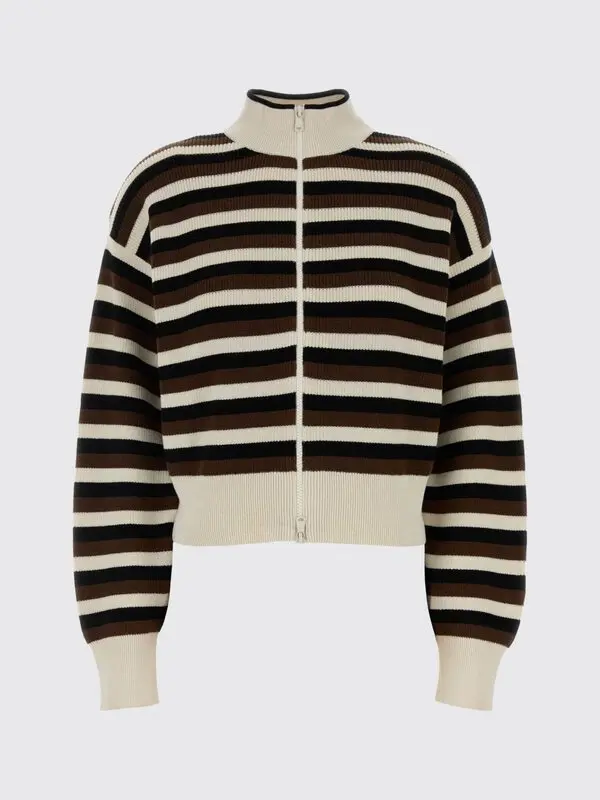 Brunello Cucinelli Striped Cotton Zip-up Turtleneck Cardigan - Beige
