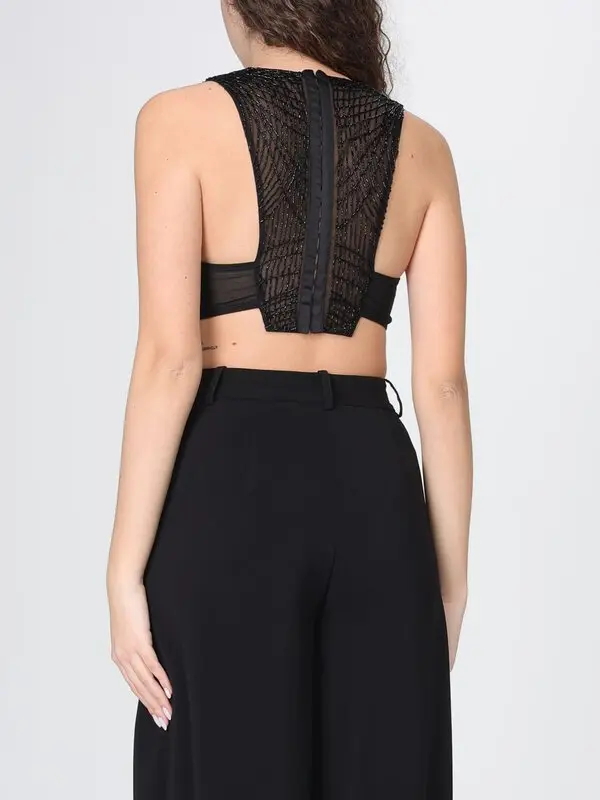 Elisabetta Franchi Beaded Tulle Crop Top