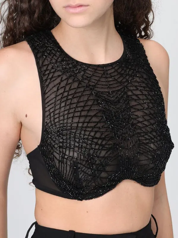 Elisabetta Franchi Beaded Tulle Crop Top
