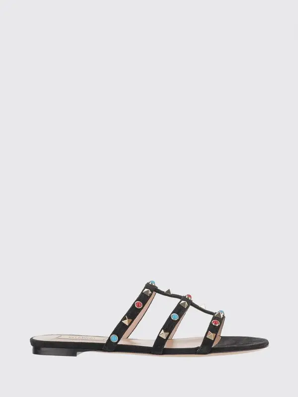 Valentino Garavani Rockstud Suede Sandals With Studs And Stones - Black