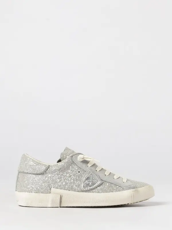Philippe Model Low-top Sneakers In Leather And Fabric With Glitter And Embroidery - Silver