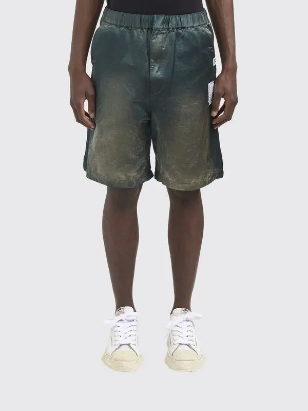 Mihara Yasuhiro Abstract Print Cotton Jogging Shorts With Distressed Effect - Green