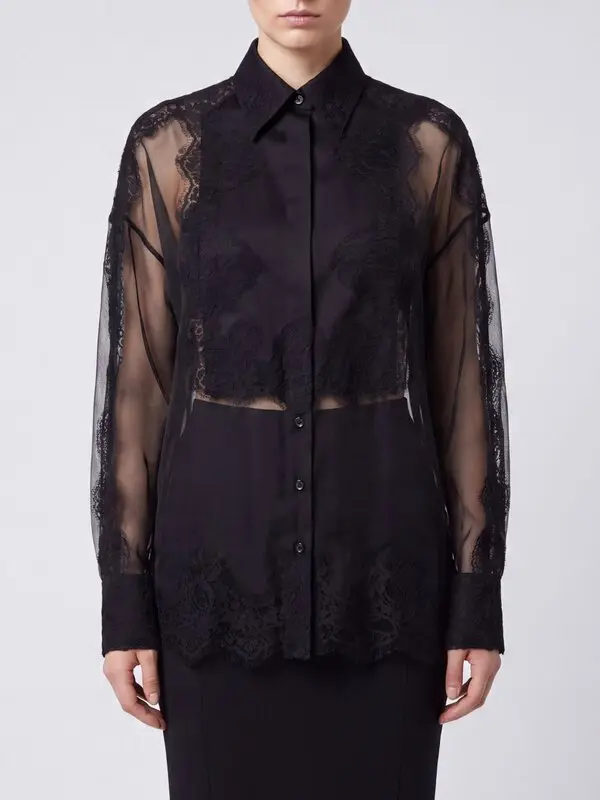 Dolce & Gabbana Silk And Lace Shirt With Plastron Bib