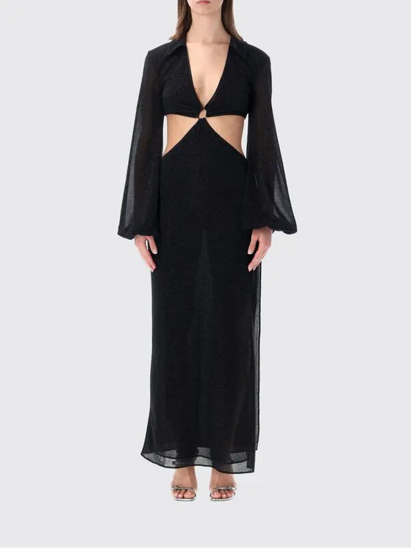 Oseree Long Sleeve Cut Out Maxi Dress - Black