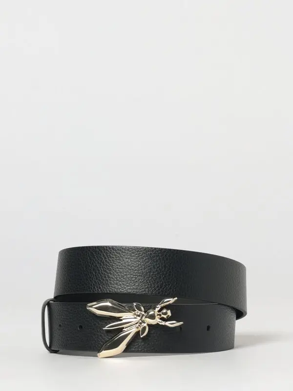 Patrizia Pepe Adjustable Grained Leather Belt With Fly Monogram Buckle