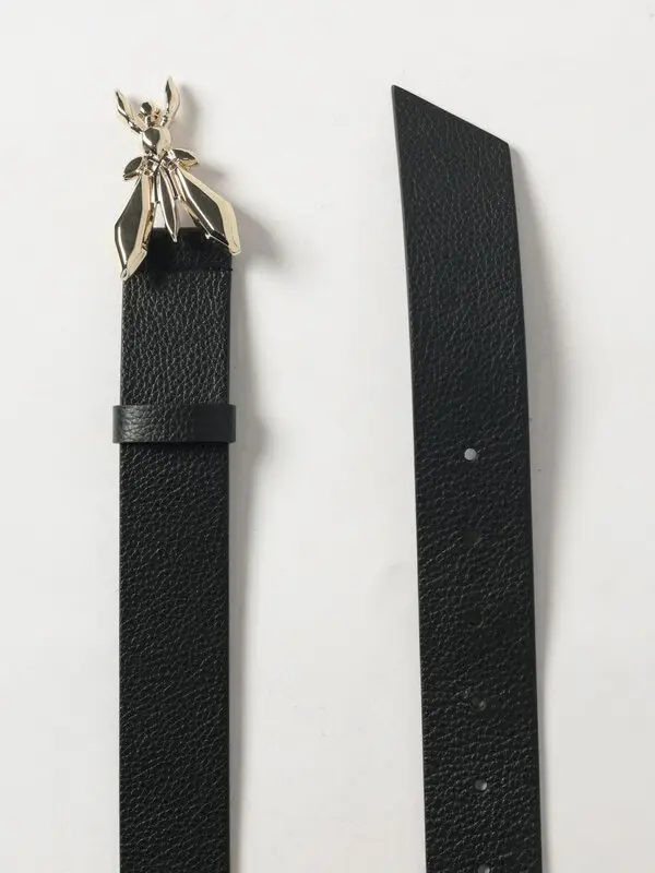 Patrizia Pepe Adjustable Grained Leather Belt With Fly Monogram Buckle