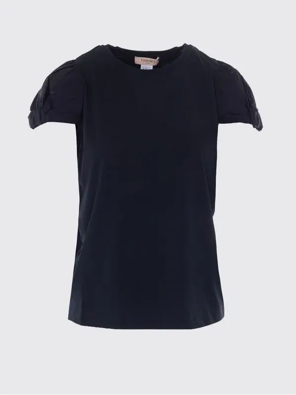 TWINSET Slim Fit Cotton Top With Puff Sleeves - Black