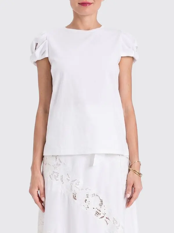 TWINSET Slim Fit Cotton Top With Puff Sleeves - White