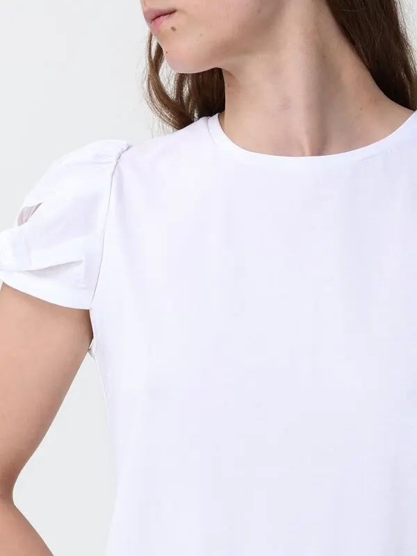 TWINSET Slim Fit Cotton Top With Puff Sleeves - White