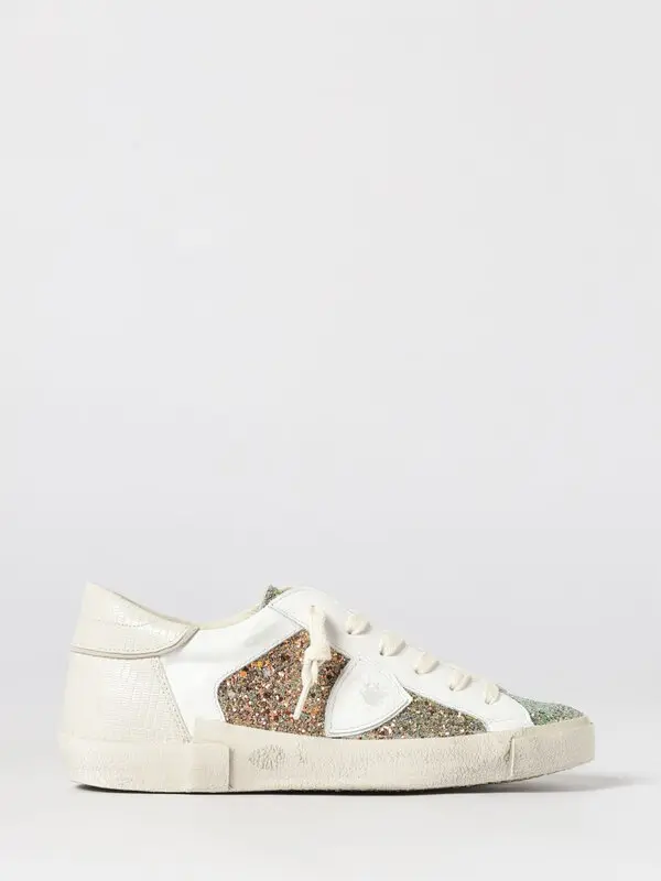 Philippe Model Low-top Sneakers In Calf Leather And Fabric With Glitter Inserts - Gold