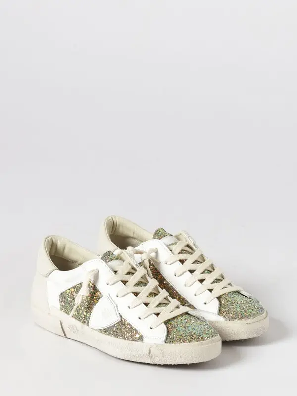 Philippe Model Low-top Sneakers In Calf Leather And Fabric With Glitter Inserts - Gold