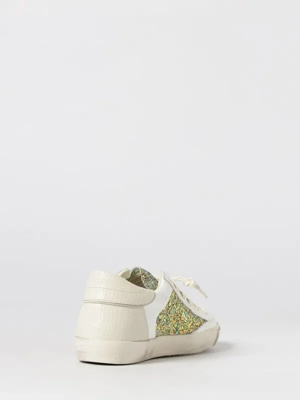Philippe Model Low-top Sneakers In Calf Leather And Fabric With Glitter Inserts - Gold