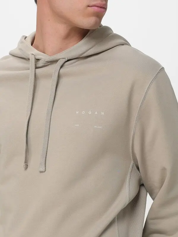 Hogan Cotton Hoodie With Drawstring - Mud