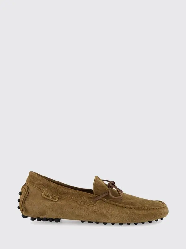 TOM FORD Classic Suede Driver Loafers With Embossed Logo And Pebble Sole