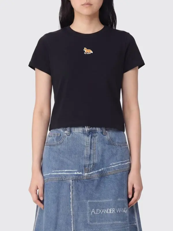 Maison Kitsuné Cotton Crop T-shirt With Logo - Black