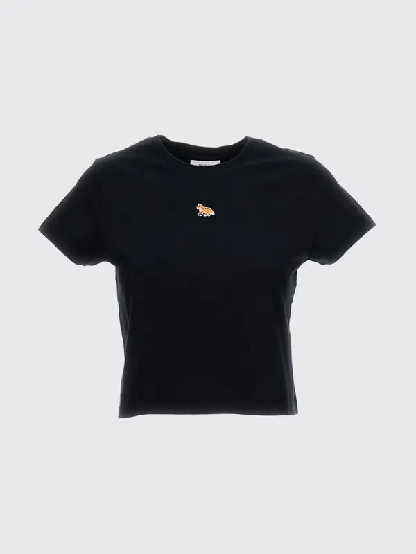 Maison Kitsuné Cotton Crop T-shirt With Logo - Black